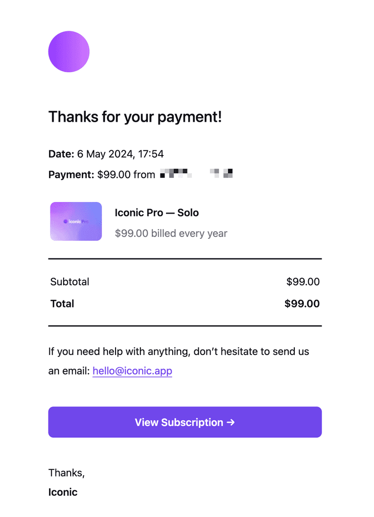 Payment Confirmation Email Examples - Loops - The Email Platform for SaaS