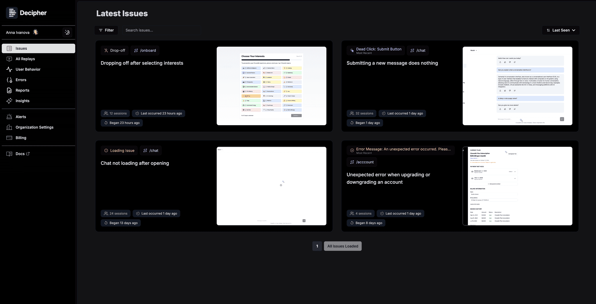 Decipher AI - AI agent that watches your session replays