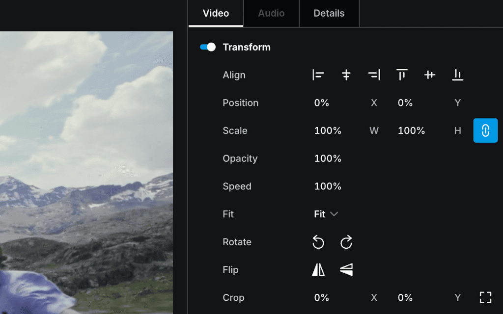 How to use the video Transform panel | elevate.io