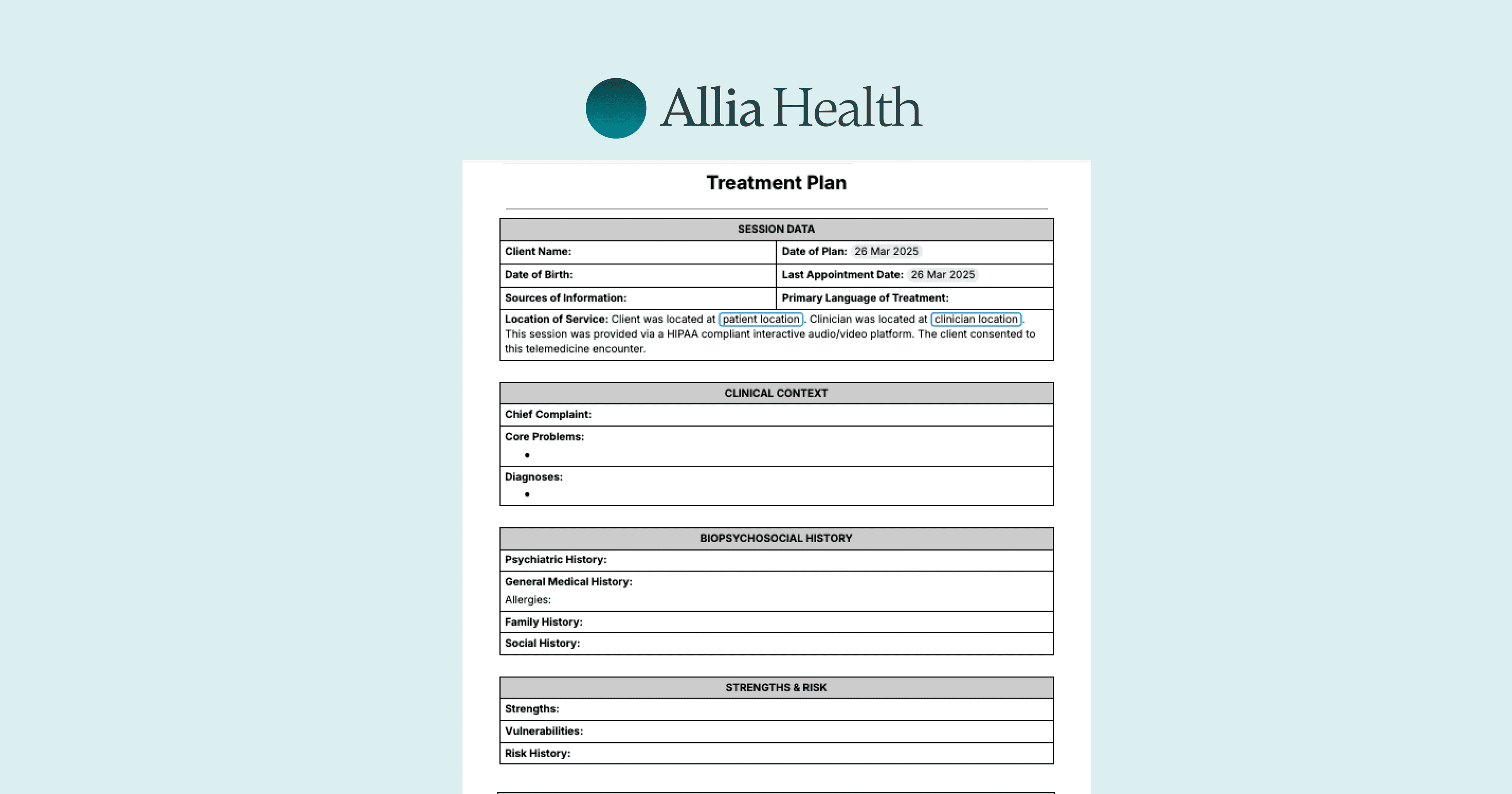 Mental Health Treatment Plan Template with Examples - Allia Health