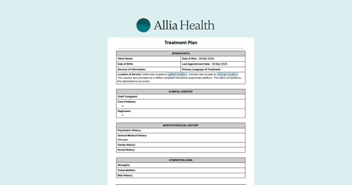 Mental Health Treatment Plan Template with Examples - Allia Health