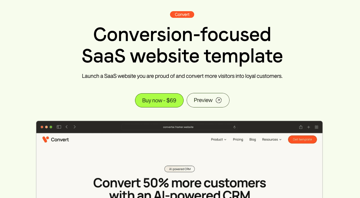 Convert - premium SaaS & tech website template | by Framer.ing