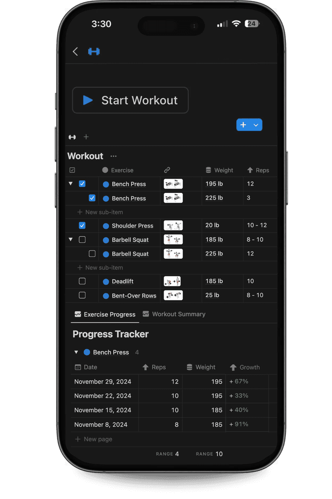 Notion Fitness Tracker Template
