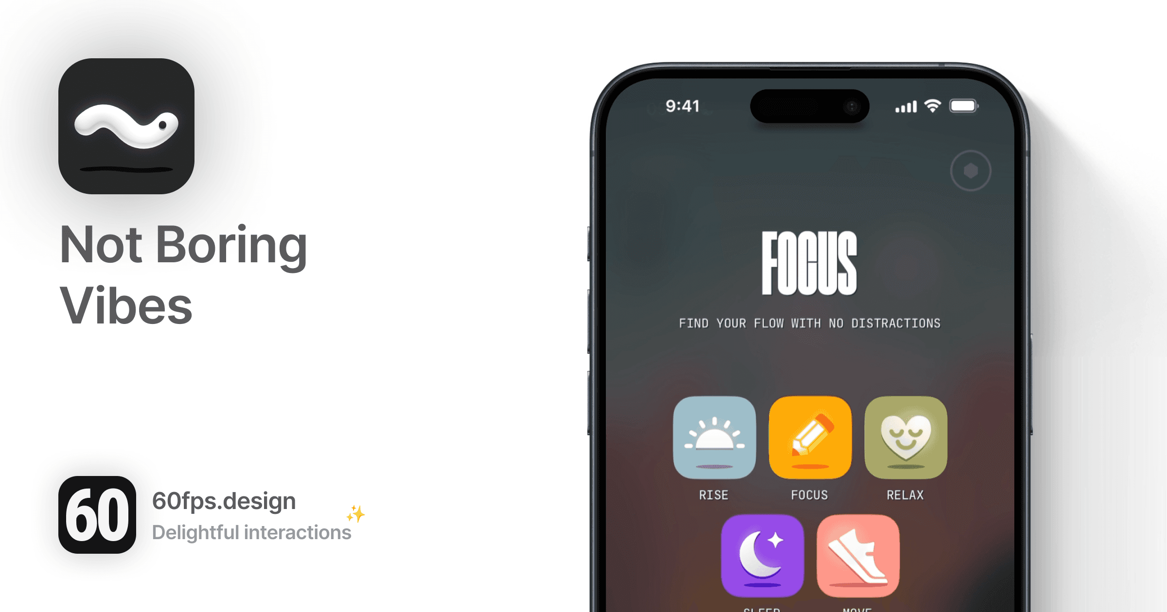 Not Boring Vibes iOS App UI/UX animation
