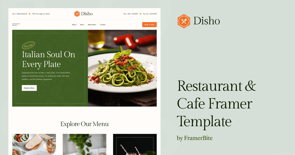 Disho - Restaurant Framer Template