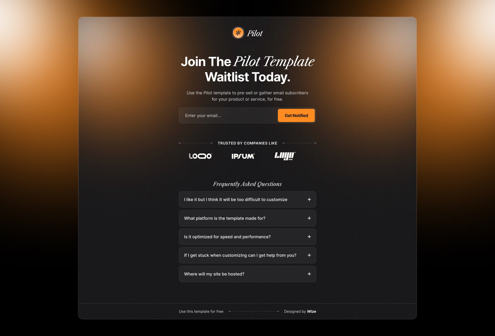 Pilot - Free Premium Waitlist Framer Template - Wize Templates