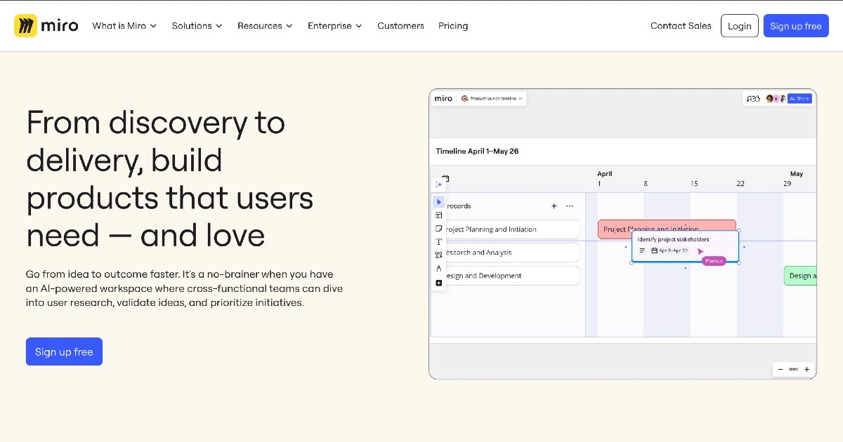 SaaS Landing Page Example: Hero with Miro