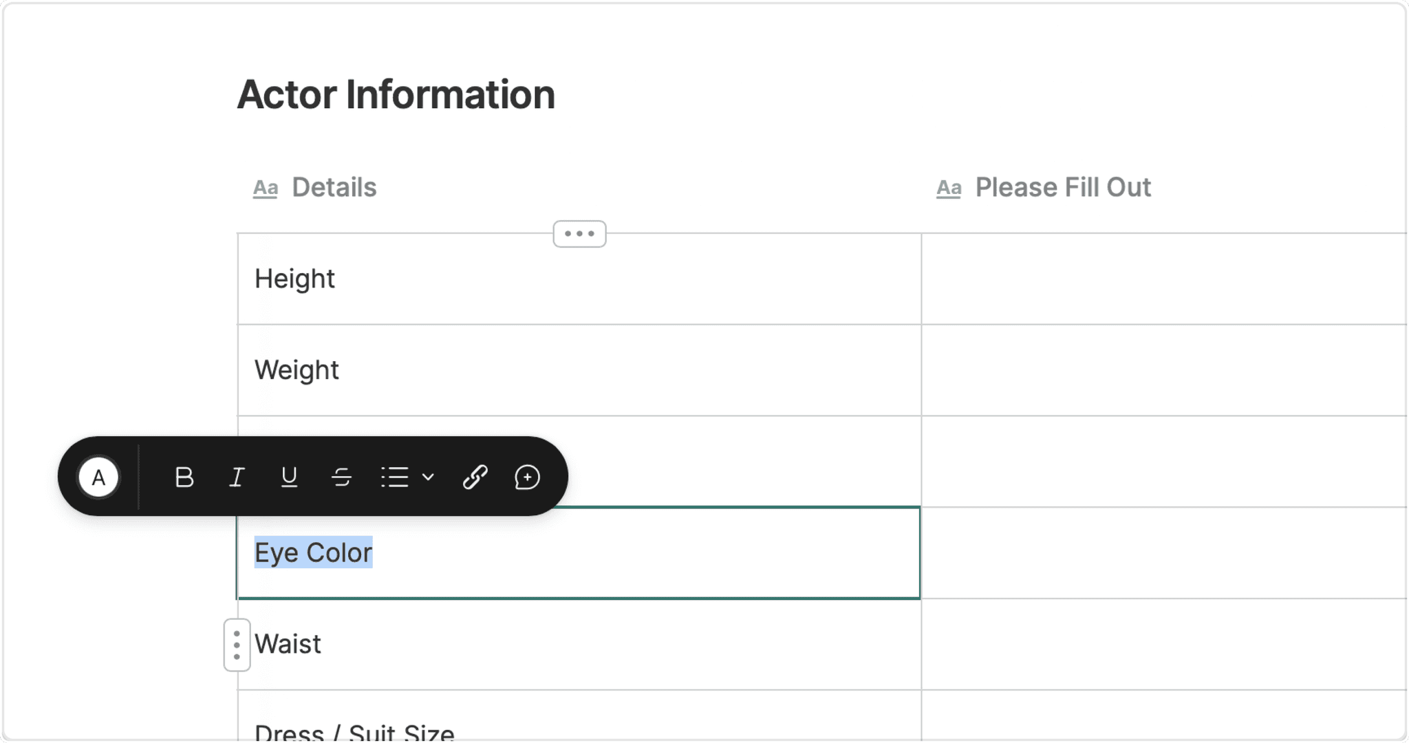 Audition Form Template
