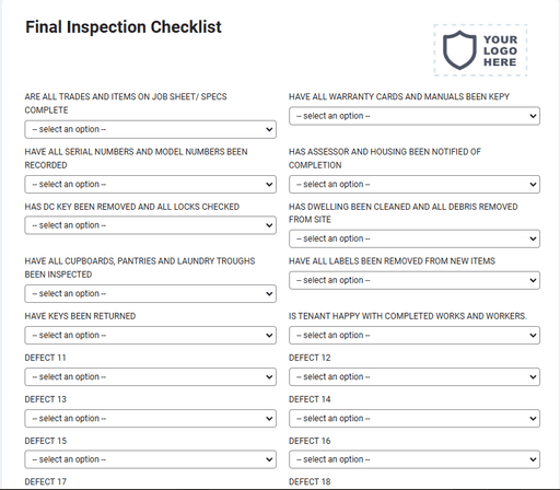 Final Inspection Report Checklist for Mobile, Tablet, Fillable PDF