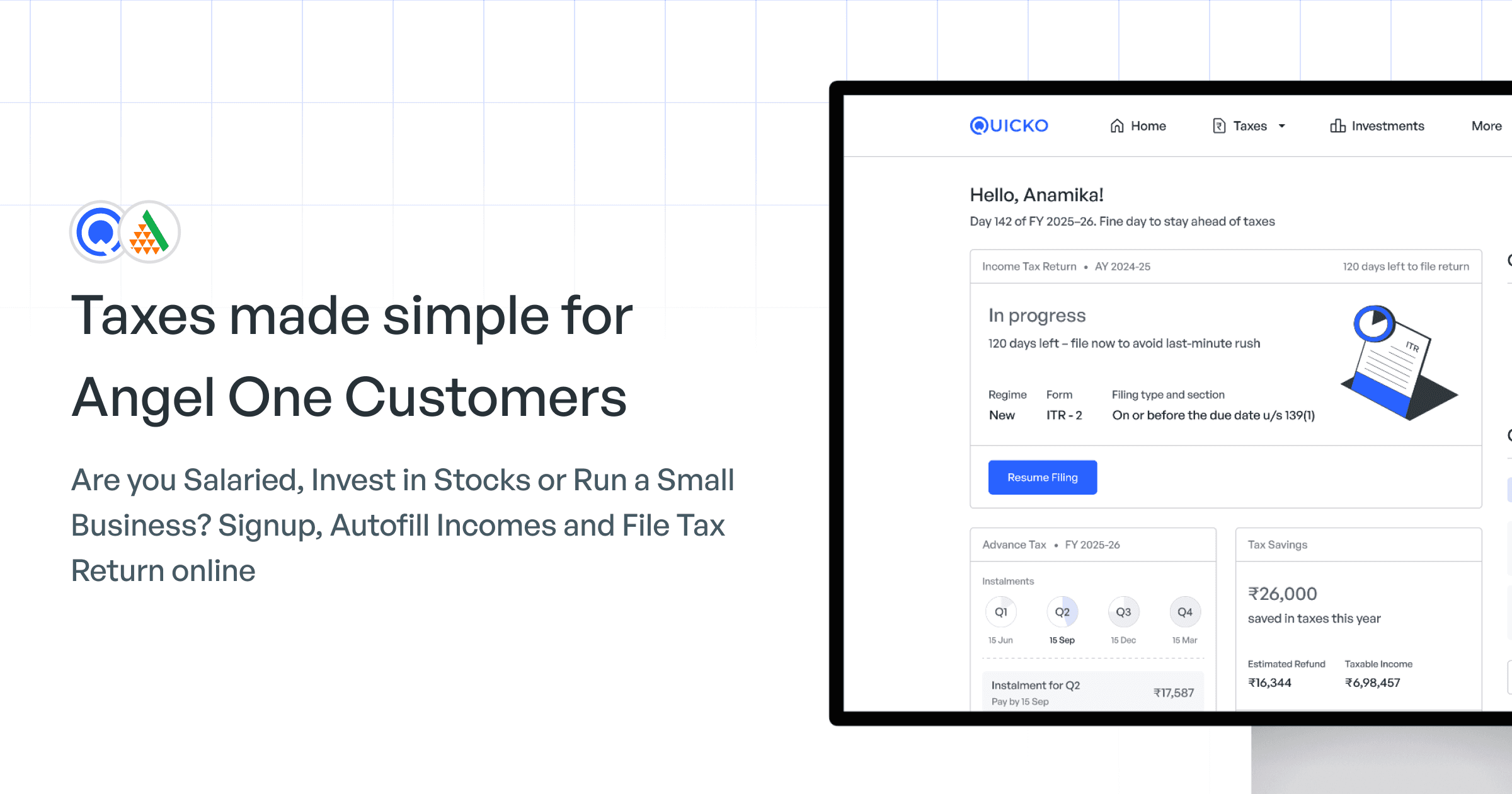 Angel One - Quicko - Save, Pay, File & Track Your Taxes Online