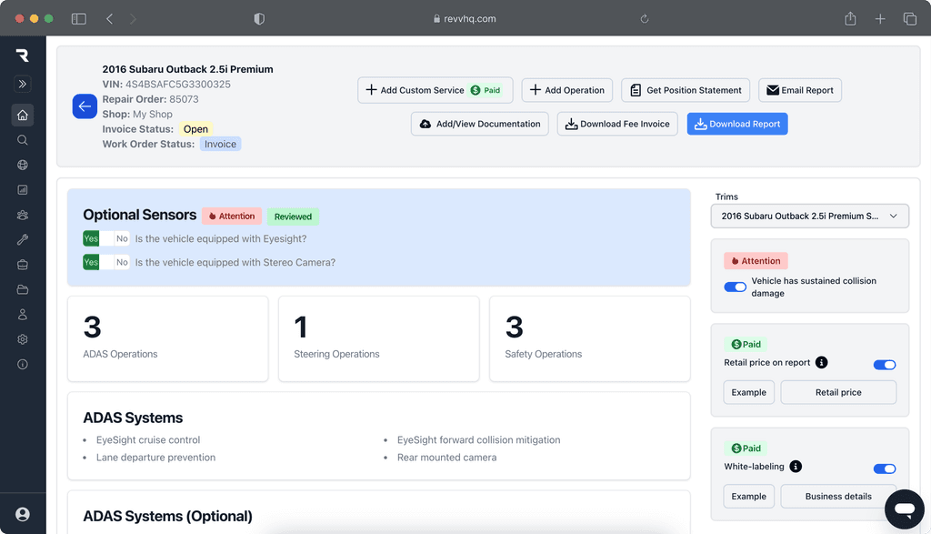 Revv ADAS | AI-Powered ADAS Calibration Reporting for Repair Shops