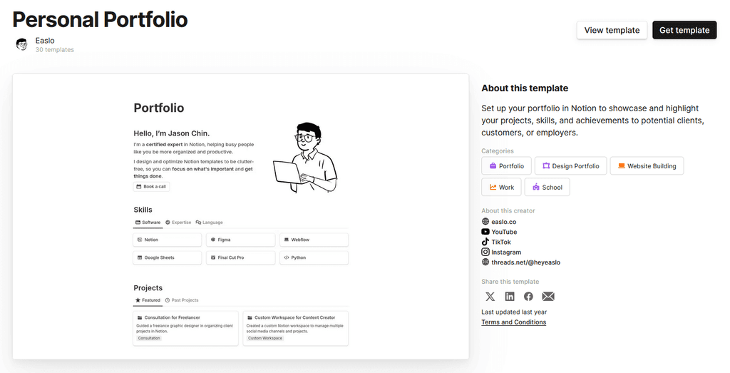 Top 10 Free Notion Portfolio Templates 2025 - Minimal Creator Framer ...