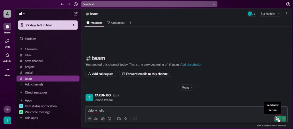 How to Add Giphy to Slack - 1 minute video guide