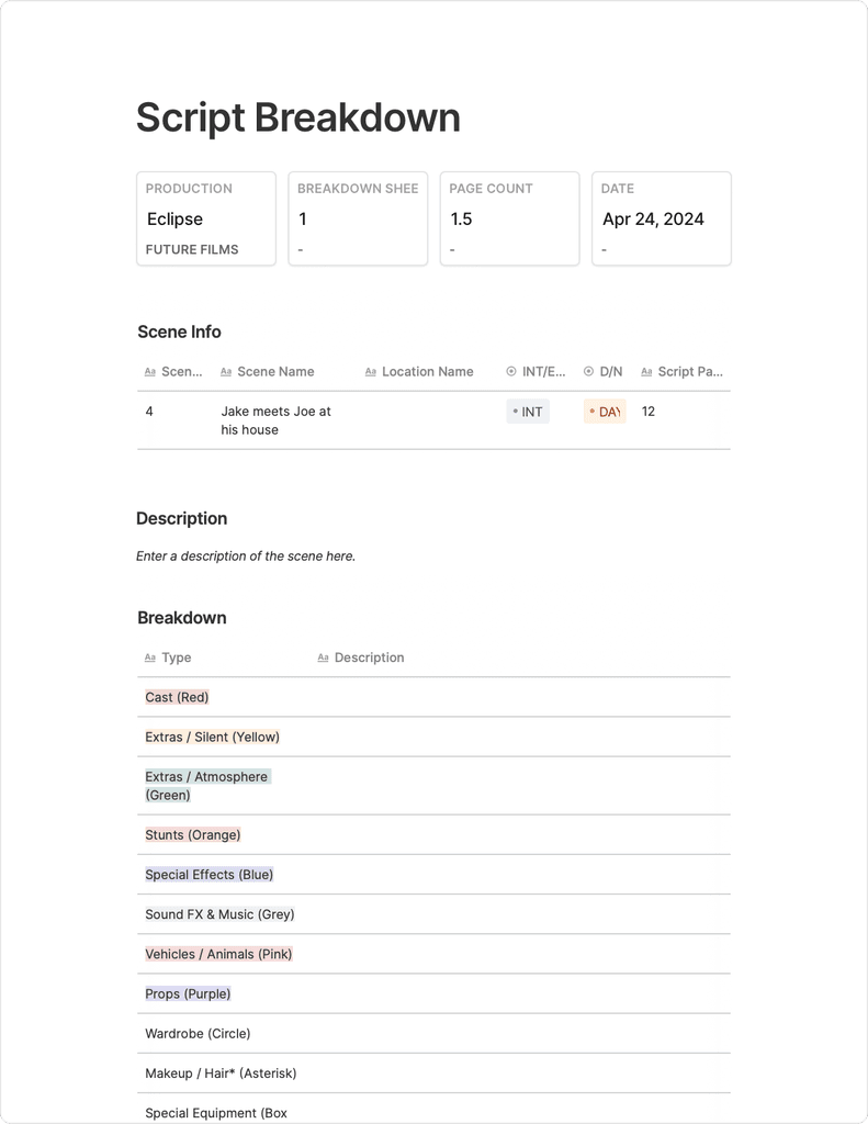 Script Breakdown Template