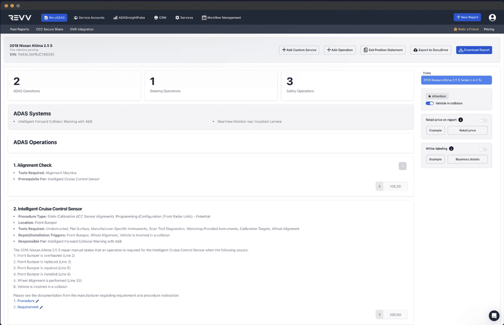 Revv ADAS | AI-Powered ADAS Calibration Reporting for Repair Shops