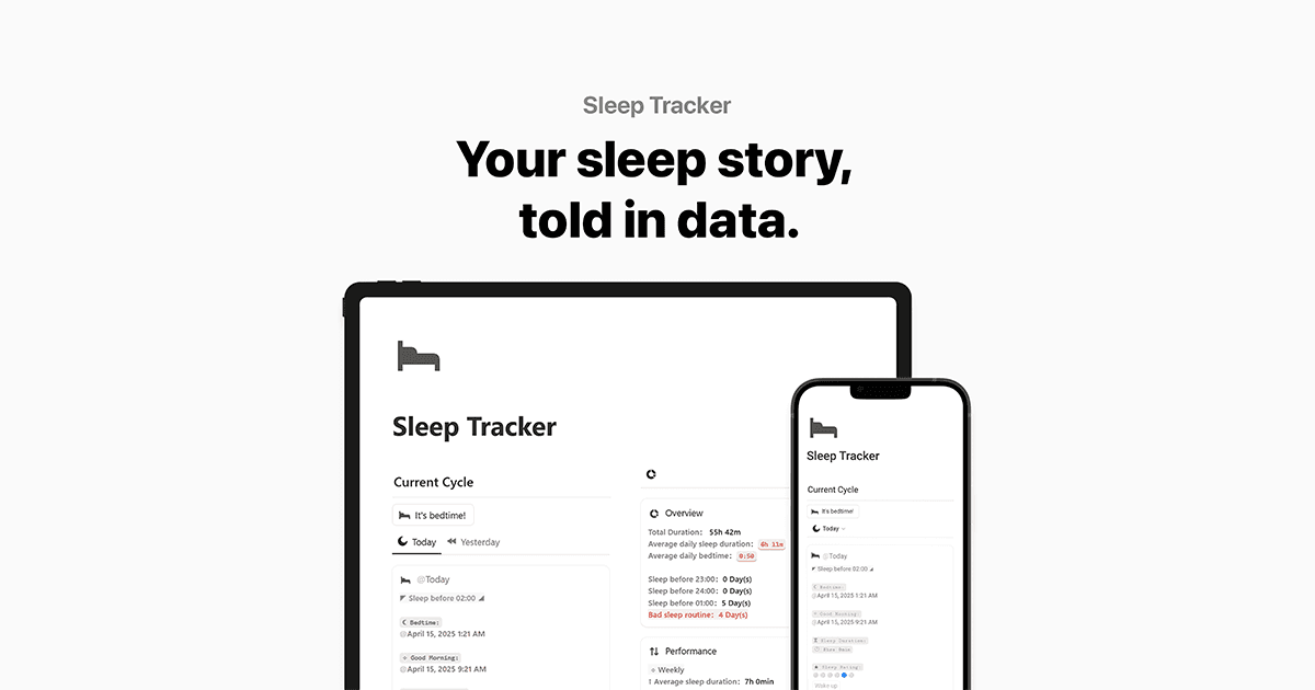 Sleep Tracker - Notion Templates by HeyAlbert