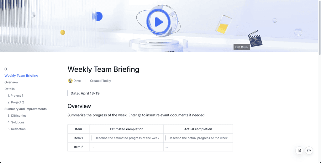 Weekly Team Briefing Template | Lark Templates