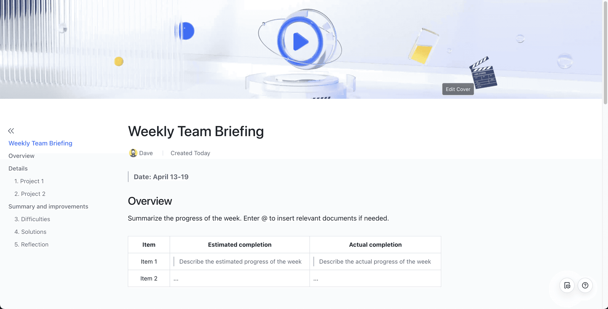 Weekly Team Briefing Template | Lark Templates
