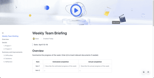 Weekly Team Briefing Template | Lark Templates