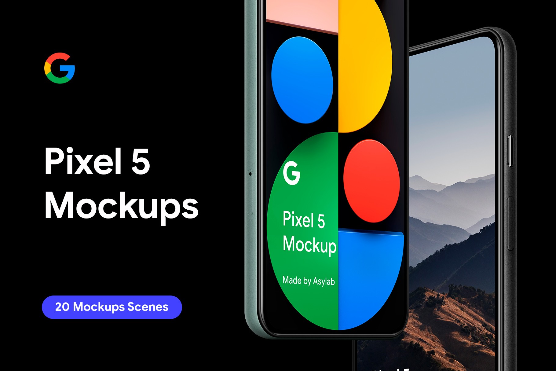Google Pixel 5 - 20 Mockups Scenes | Asylab