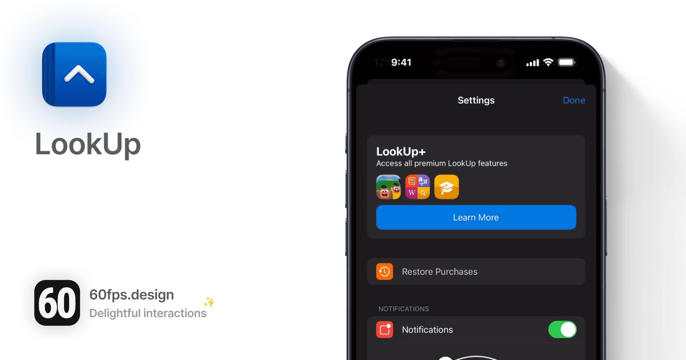 LookUp iOS App UI/UX animation