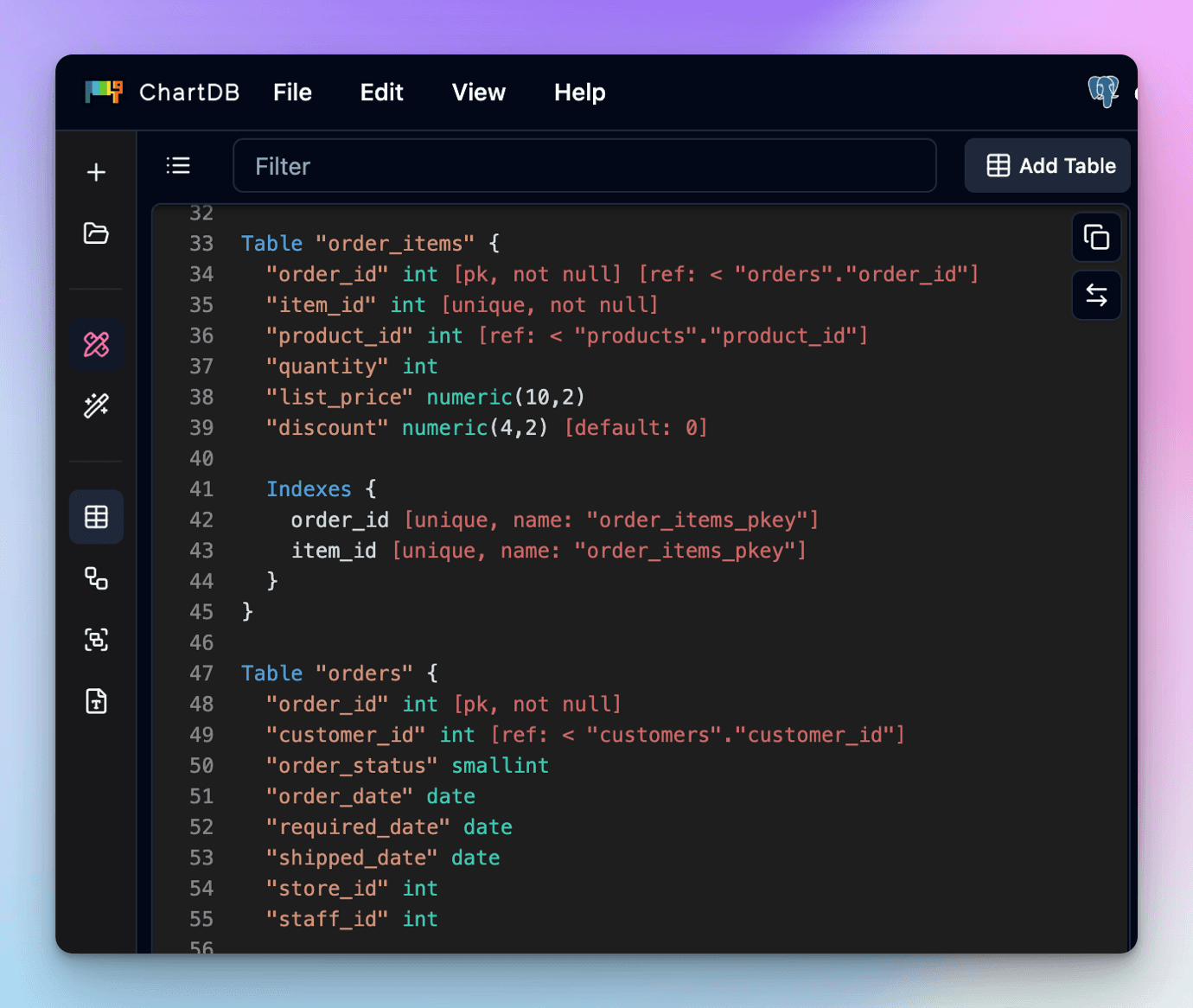 DBML Editor for ER Diagrams - Visual Preview & Collaboration | ChartDB
