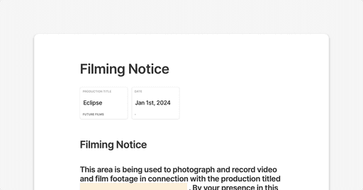 Filming Notice Template