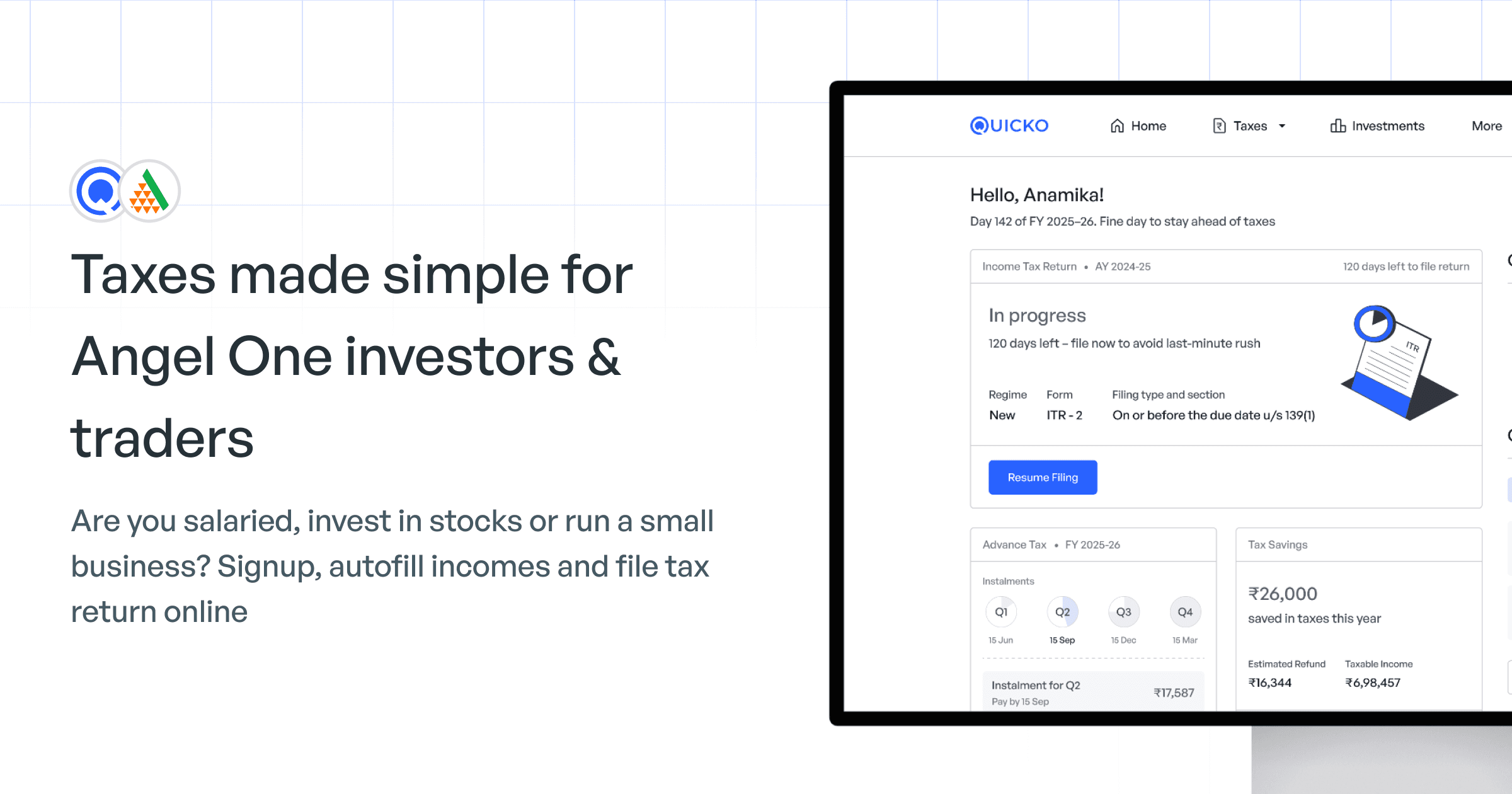 ITR Filing for Angel One Customers | Quicko