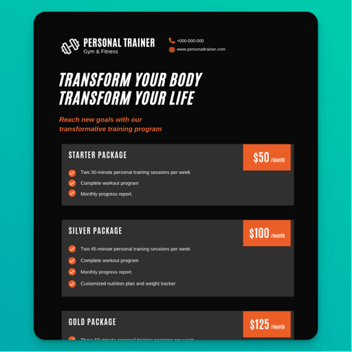 Free personal training pricing template - BULK Content