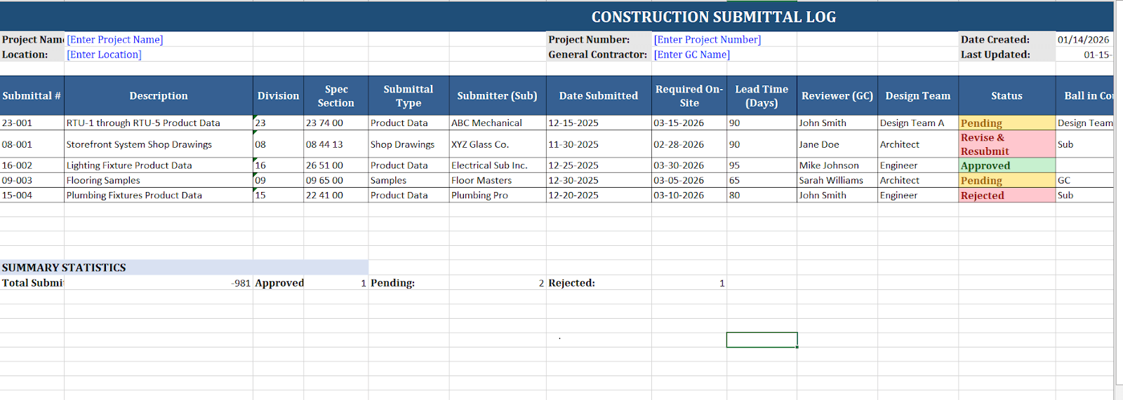 Free Construction Submittal Log Template (Excel) + How to Use It ...