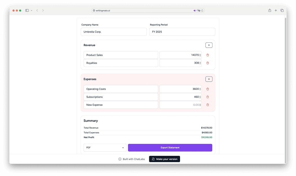 Financial Statement Generator - Free Tool