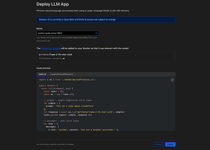 Host LLama 2 for free using Cloudflare AI | Aman's Musings