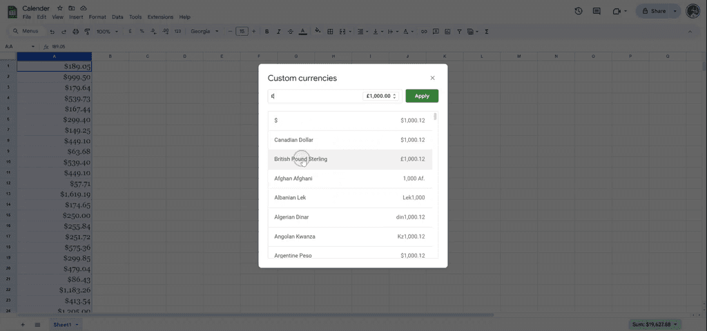 How to Change Currency Format in Google Sheets - 1 minute video guide