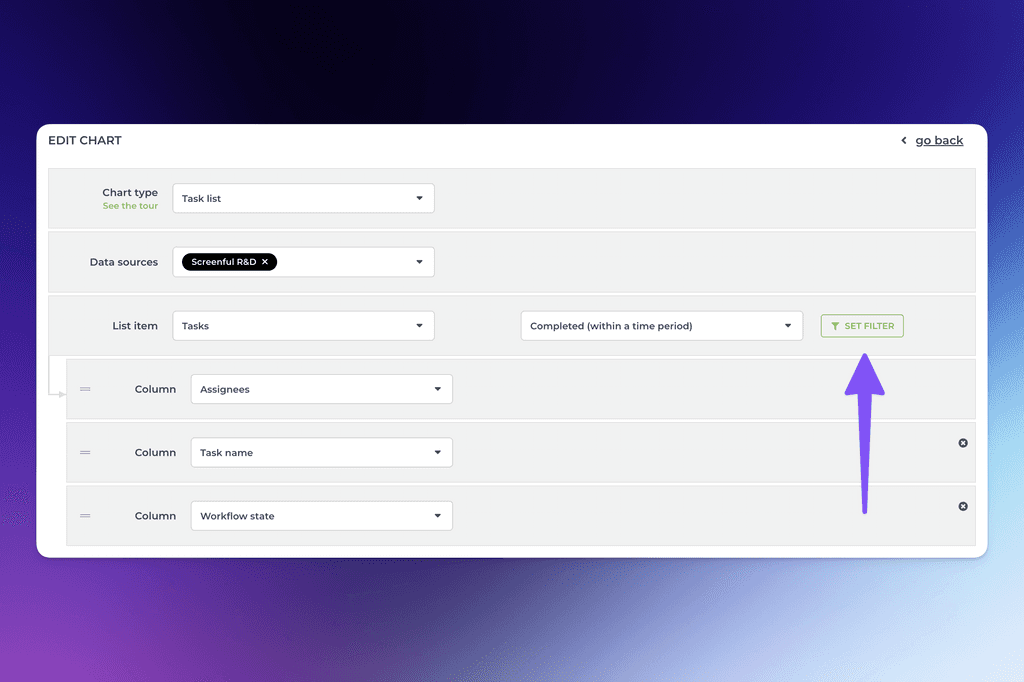 Set a filter for a chart - Screenful Guide