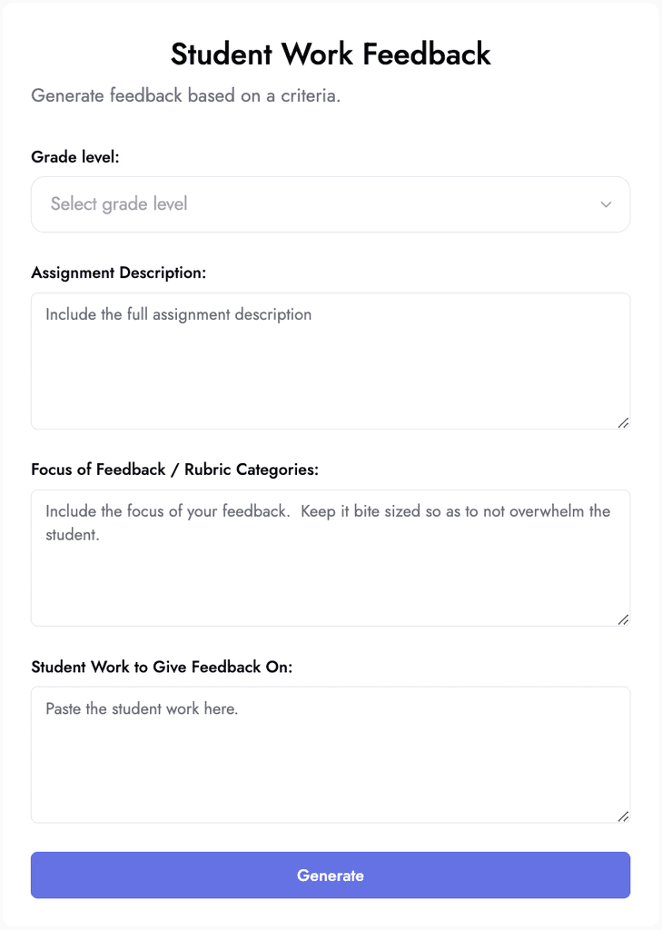 AI Student Work Feedback Generator | Best AI for Teachers - TeacherToolAI