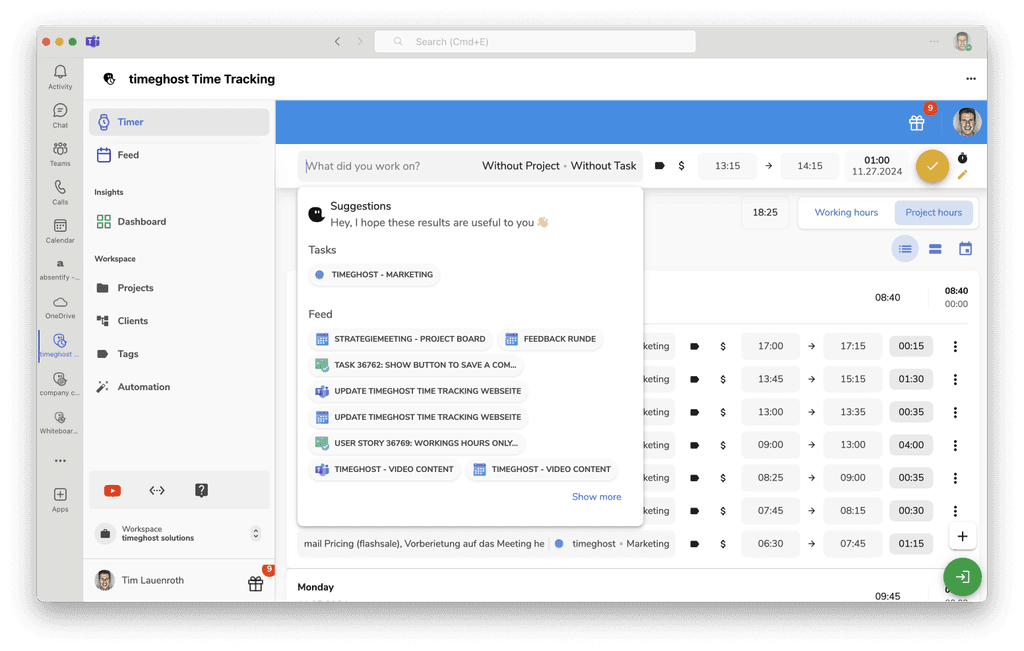 Time tracking in Microsoft Teams - timeghost Time Tracking