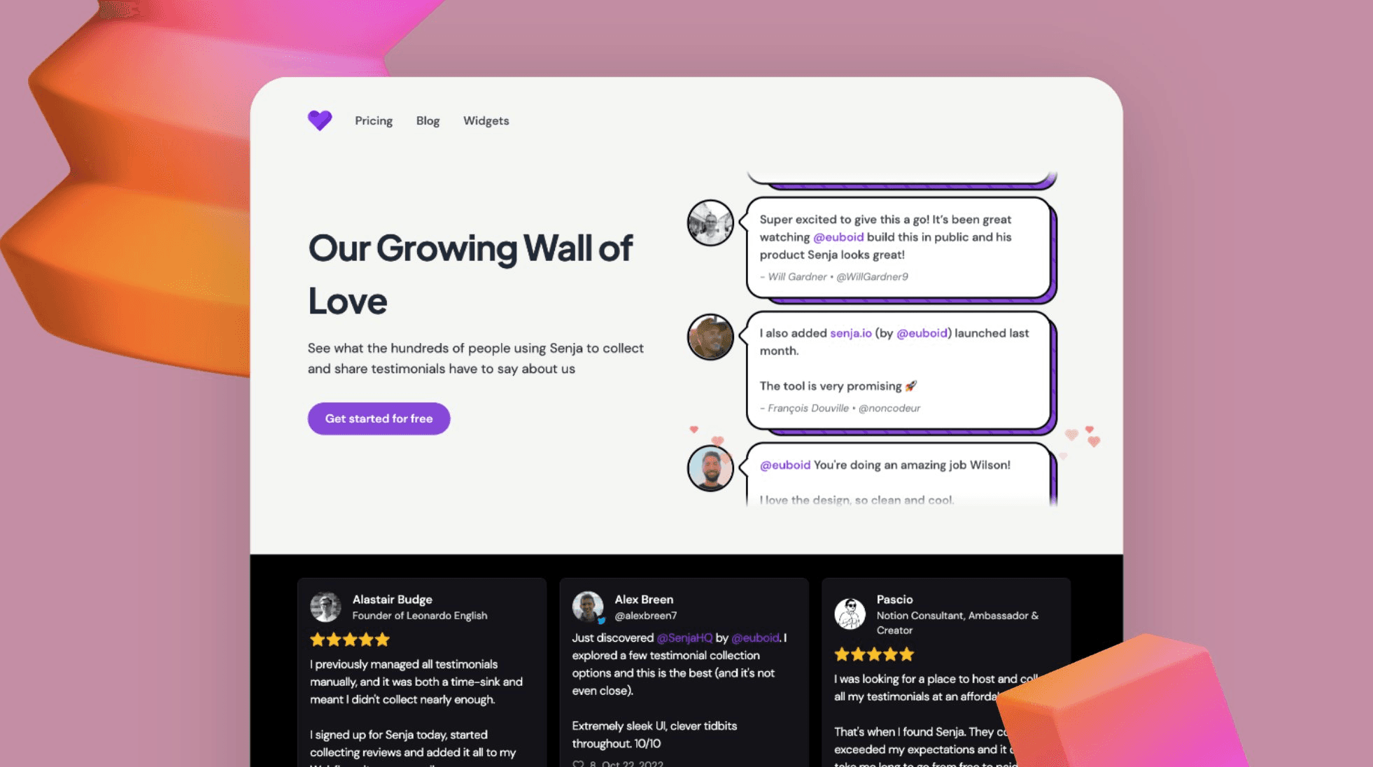 Testimonial Wall of Love to share everywhere - Senja