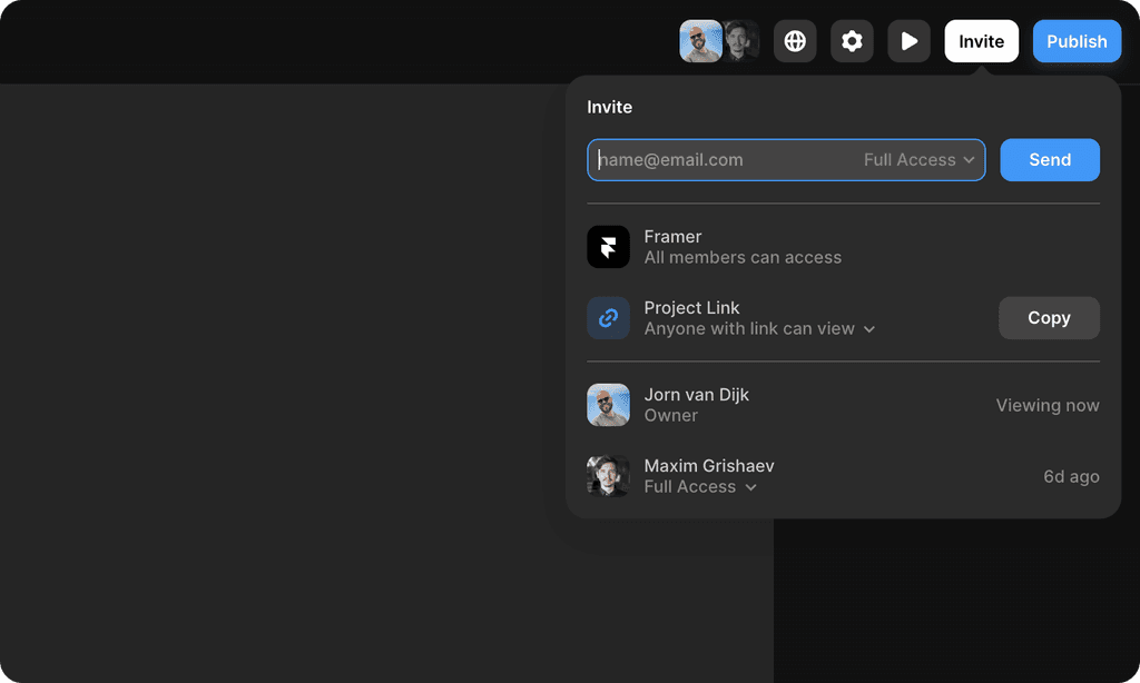 Inviting members to a workspace or project — Framer Help