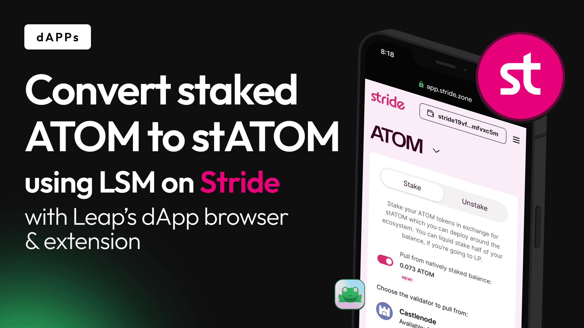 How to Liquid Stake ATOM on Stride with LSM Using the Best Staking Wallet - Leap Wallet