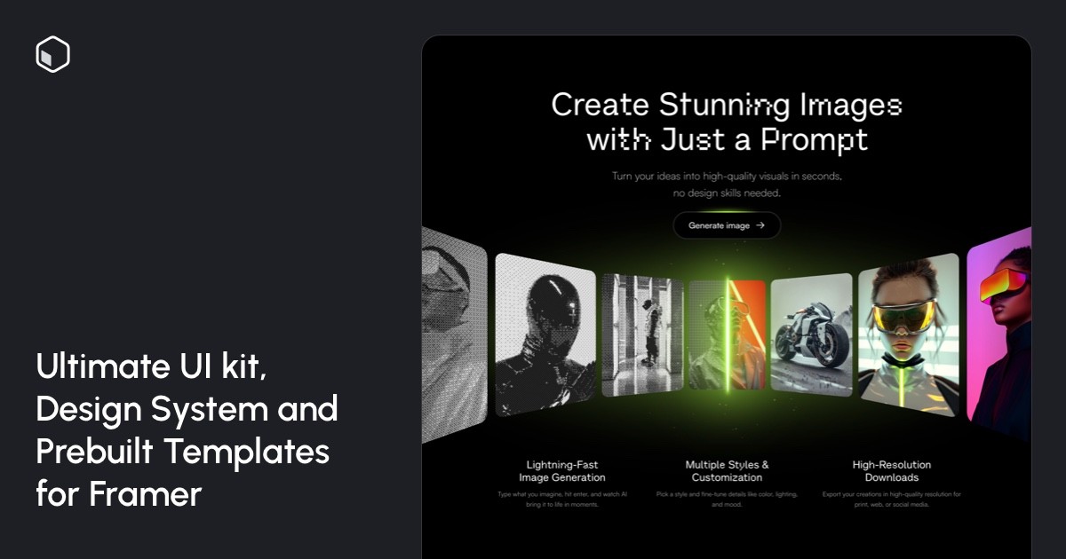 Day 86 - Dark Hero section with slideshow for Framer - Frameblox UI kit