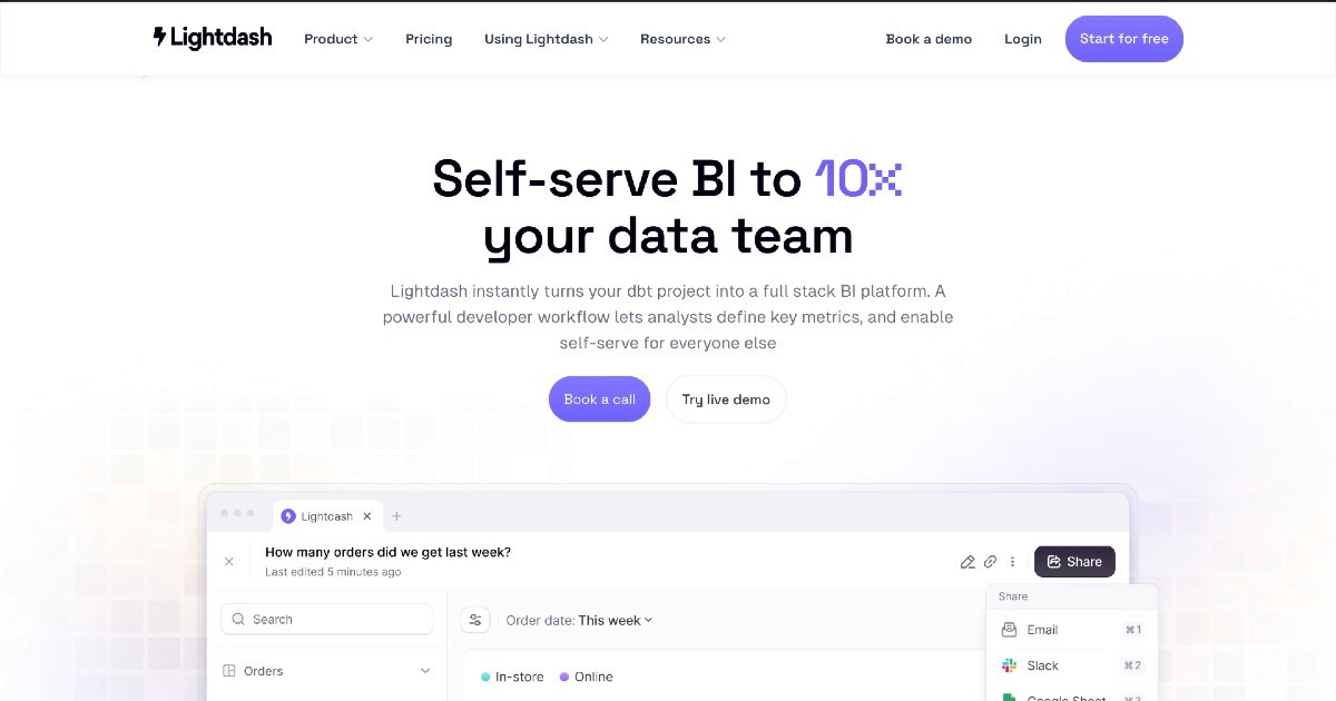 SaaS Landing Page Example: Hero with Lightdash