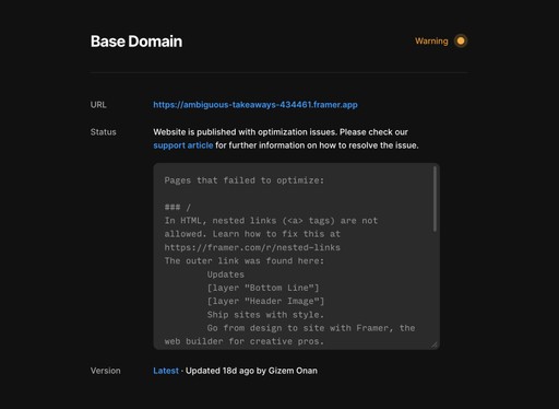 How to fix nested link warnings — Framer Help