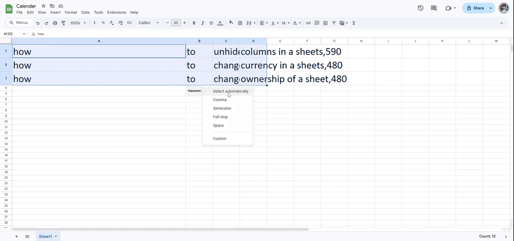 Cómo dividir una celda en Google Sheets - Guía simple paso a paso - Guía en vídeo de 1 minuto