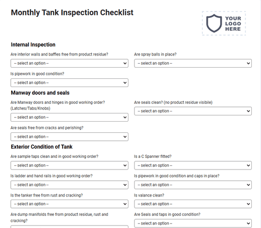 Monthly Tank Inspection Checklist for Mobile, Tablet, Fillable PDF