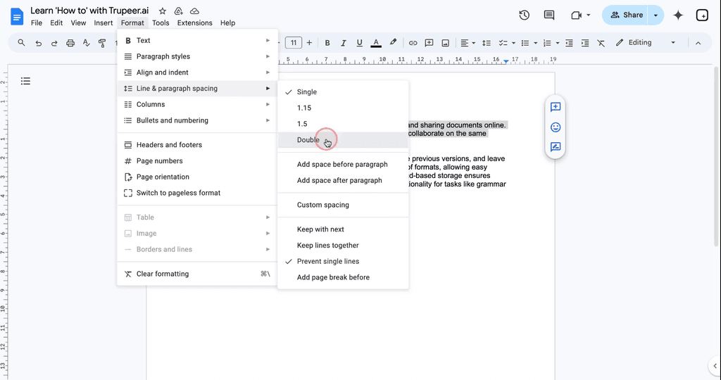 How to Double Space in Google Docs - 1 minute video guide