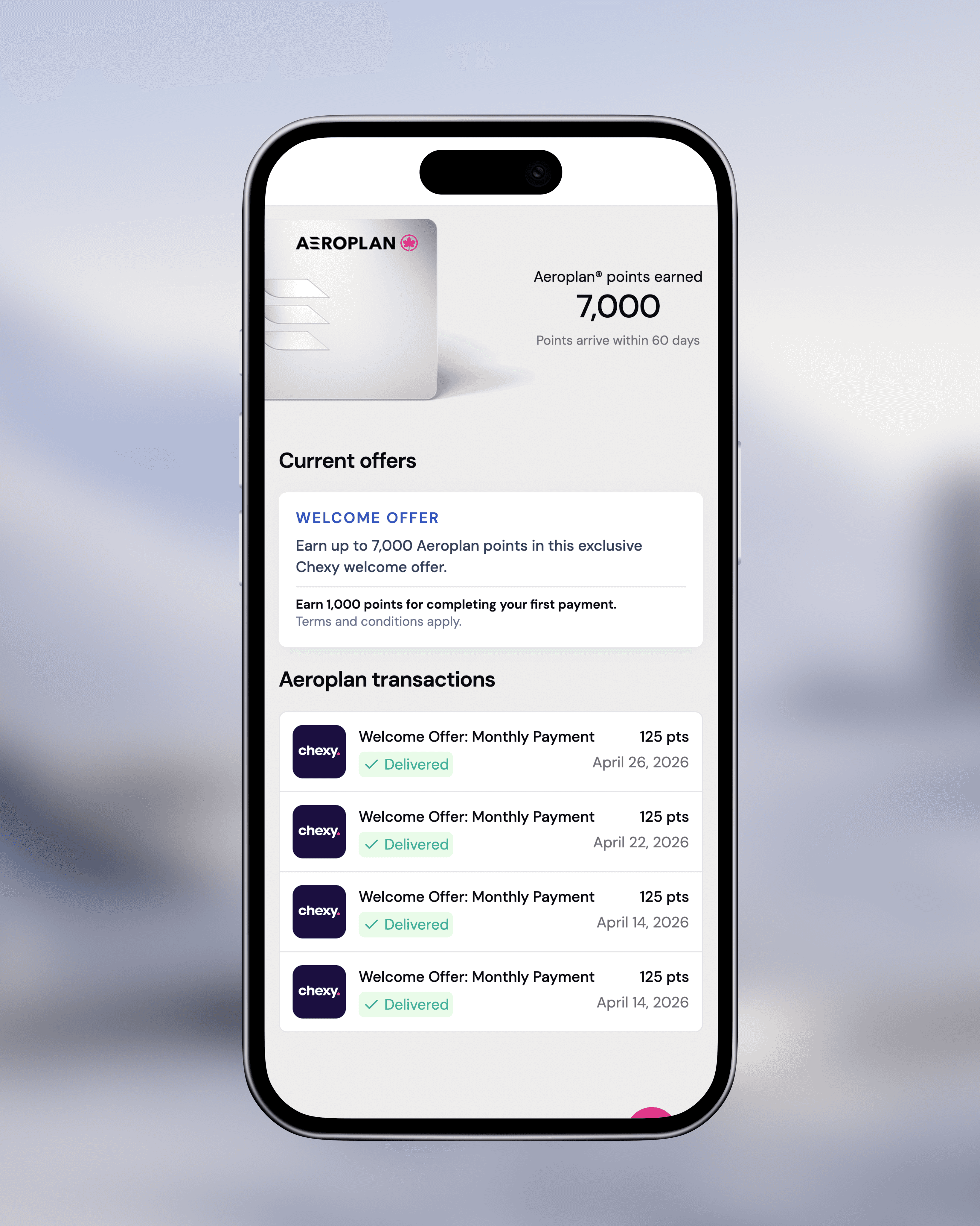 Earn points with Chexy and Aeroplan