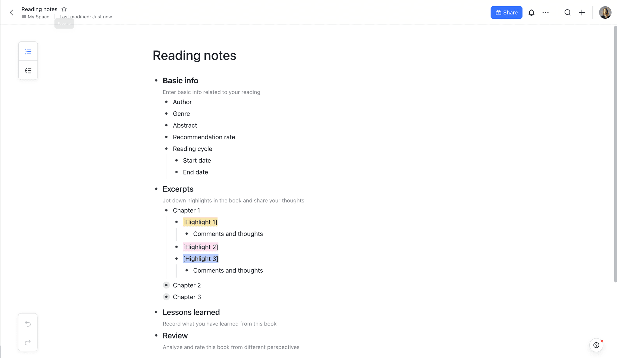 Reading notes Template | Lark Templates
