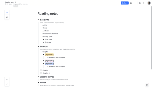 Reading notes Template | Lark Templates