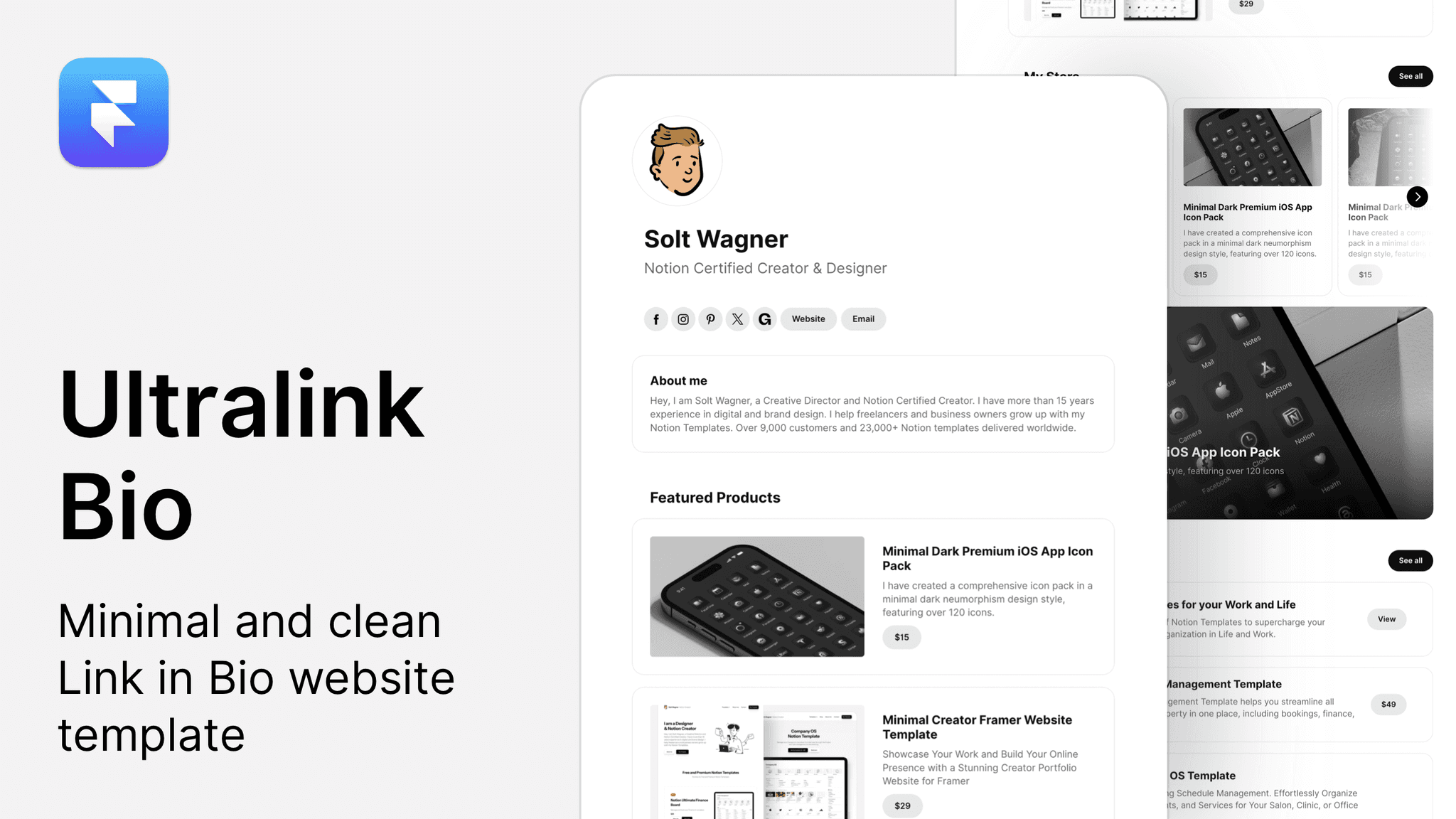 Ultralink Bio - Free Link in Bio Framer Template for Free by Solt Wagner
