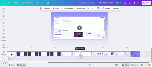 How to Add Transitions in Canva - 1 minute video guide